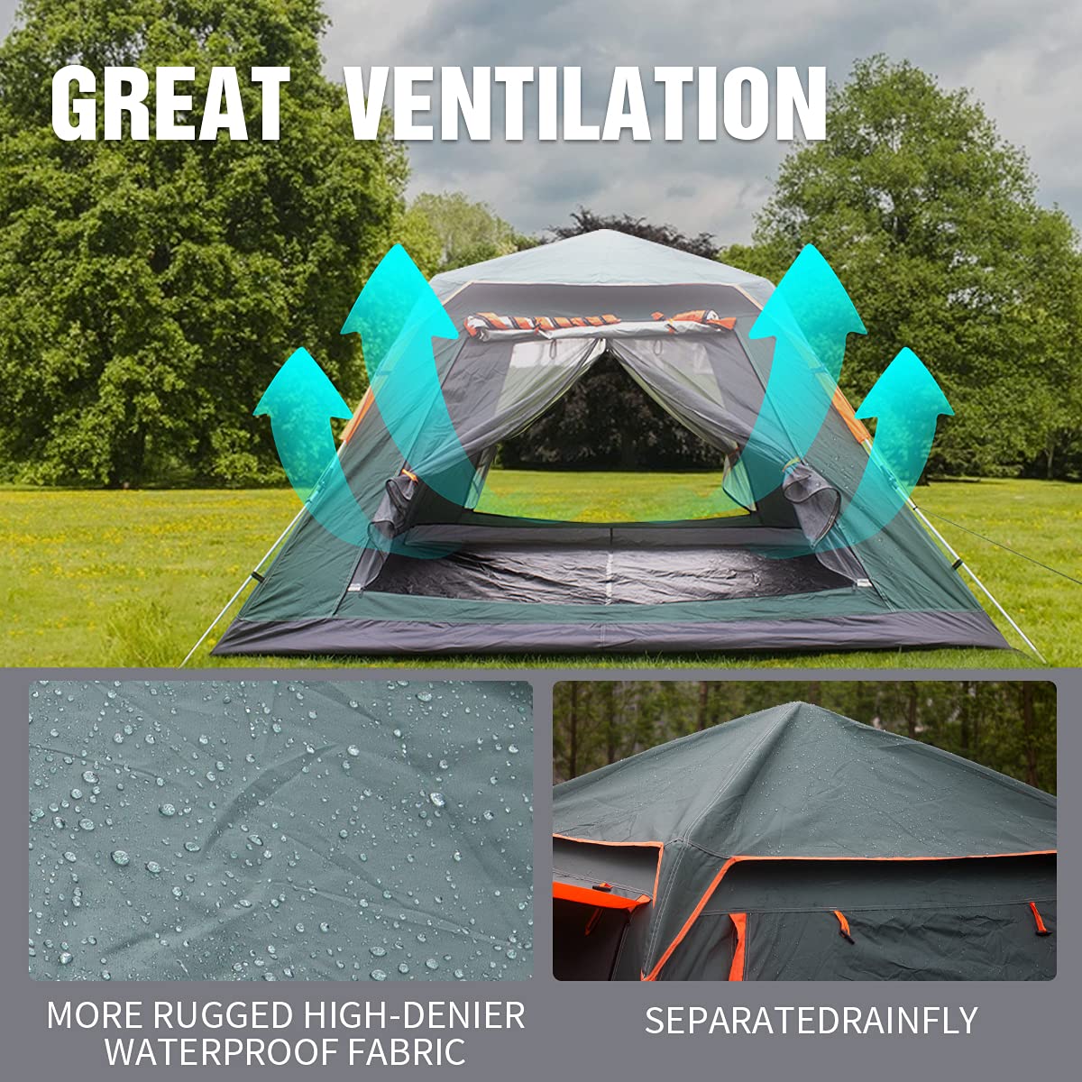 4-Person Waterproof Pop up Camping Tent with Rainfly Instant Tent Portable with Carring Bag