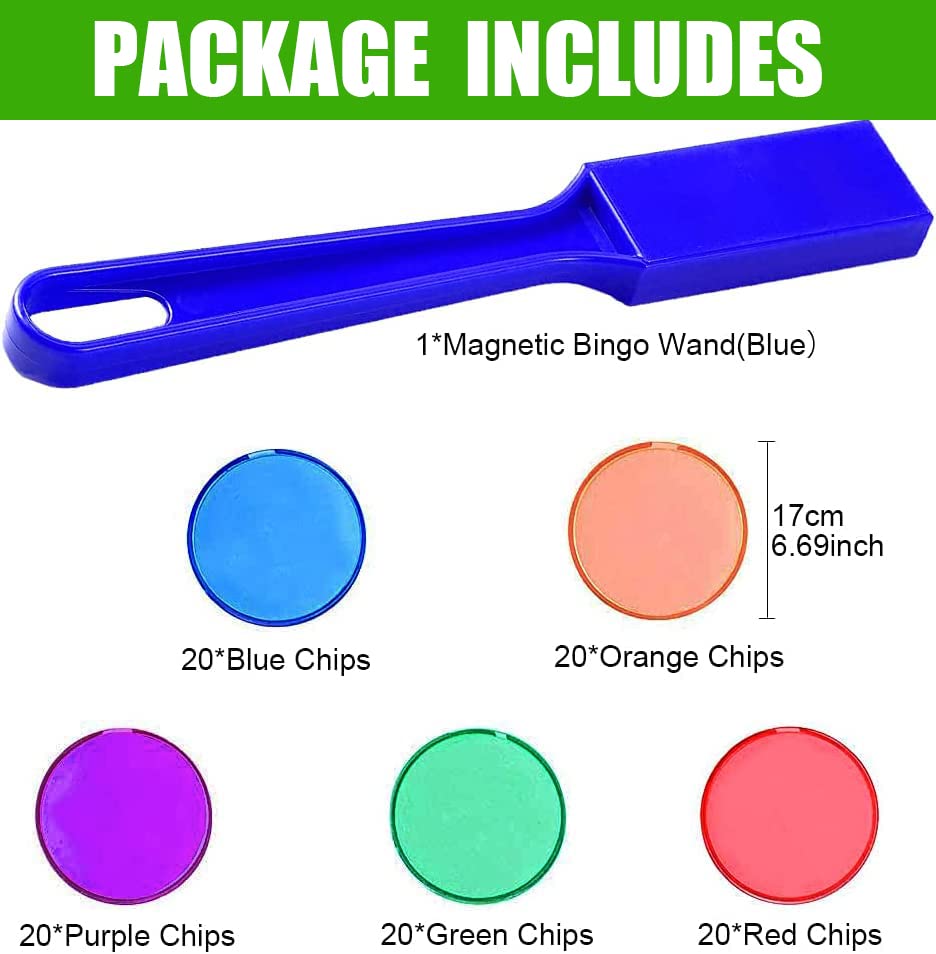 Dacefloy Magnetic Bingo Wand with Metal Ringed Chips for Counting School/Game Chips Plastic Markers Education STEM Tool for Students
