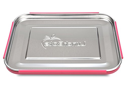 LunchBots Large Trio Stainless Steel Lunch Container -Three Section Design for Sandwich and Two Sides - Metal Bento Lunch Box - Eco-Friendly - Stainless Lid - Pink Dots