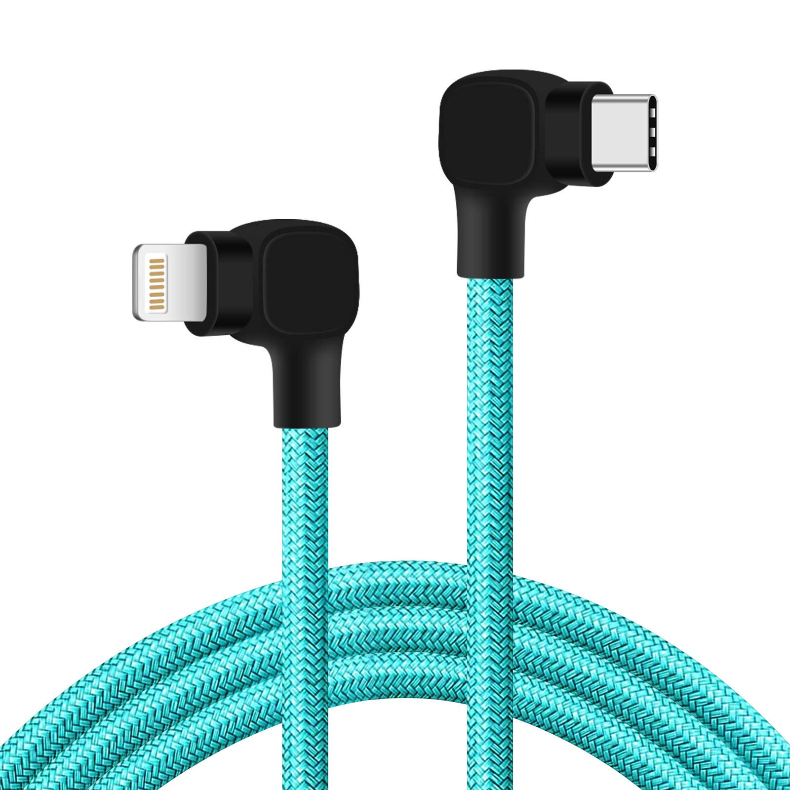 USB C to Lightning Cable 6ft [Apple MFi Certified] Fast Charging 90 Degree iPhone Charger to Type C Cable Compatible with iPhone 13/13Pro/12 Pro Max/11Pro/XS/XR/X/8 Plus/7(Green)