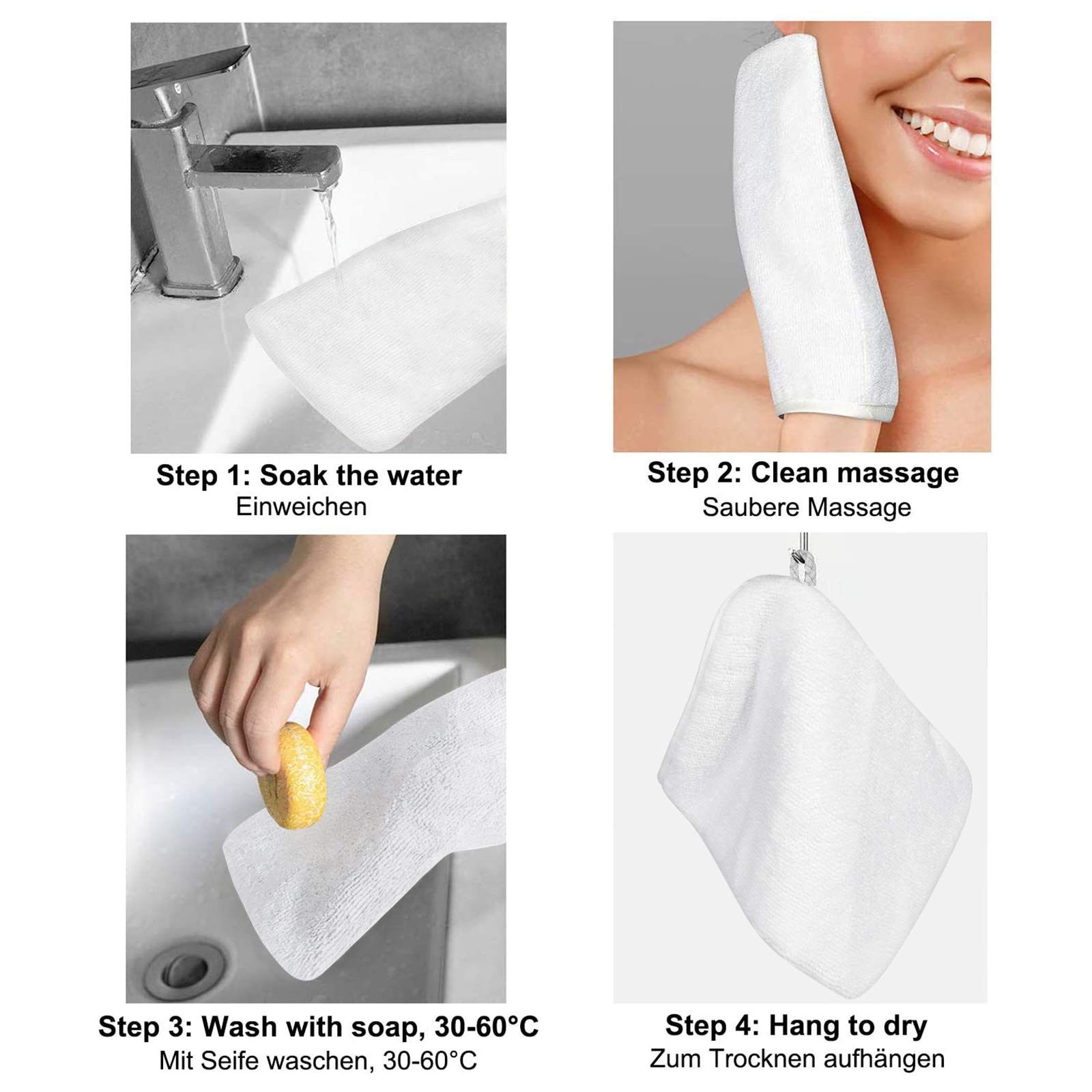 PHOGARY 10 Pack Microfiber Body Wash Mitts, Soft Face Mitten, Bath Spa Cloth, Reusable Makeup Remover Mitt Gloves, European Style Wash Cloth, 6×8 inch (White)