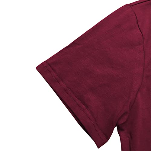 BLACKOO Women Fashion Summer Round Neck Funny Printed Casual Graphic T-Shirts Wine Red Small