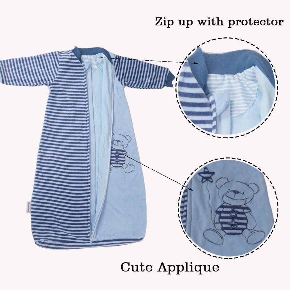 Toddler Sleeping Sack Long Sleeve 9-24M Cotton Velvet Tog 2.0 Warm12-18 Months Baby Wearable Blanket Soft Sleeping Bag with Arms 4 Seasons