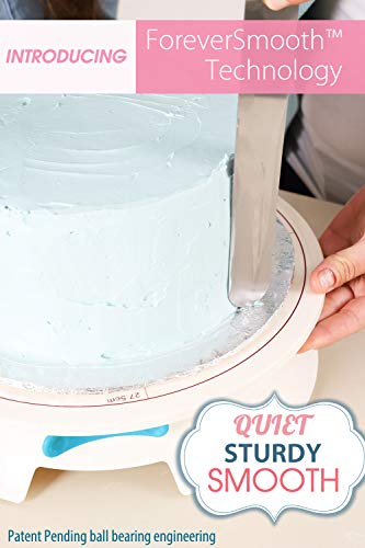ForeverSmooth Cake Turntable Stand- Sturdiest Rotating Cake Leveler & Slicer. Decorating Supplies Kit w/Offset Spatula Set, Icing Bench Scraper, Cake Boards. 12 Inch White Spinner Baking Accessories
