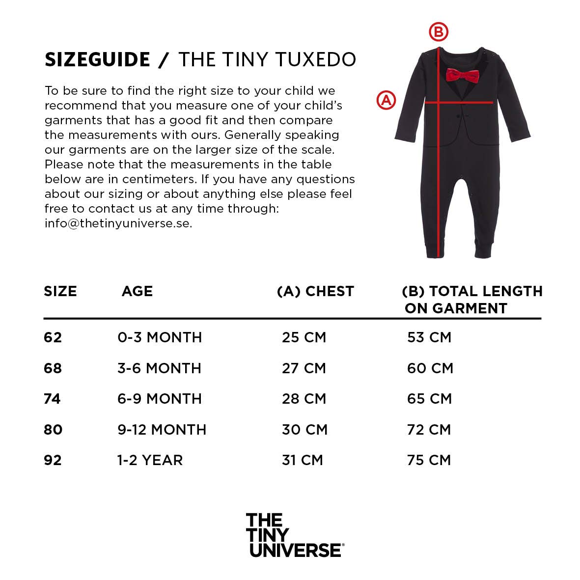 The Tiny Universe Tuxedo Onesie for Fancy Baby Boys, Body Suit with Satin Bow-Tie, Jumpsuit Gentleman Wedding Outfit (All Black, 80 / 12M)