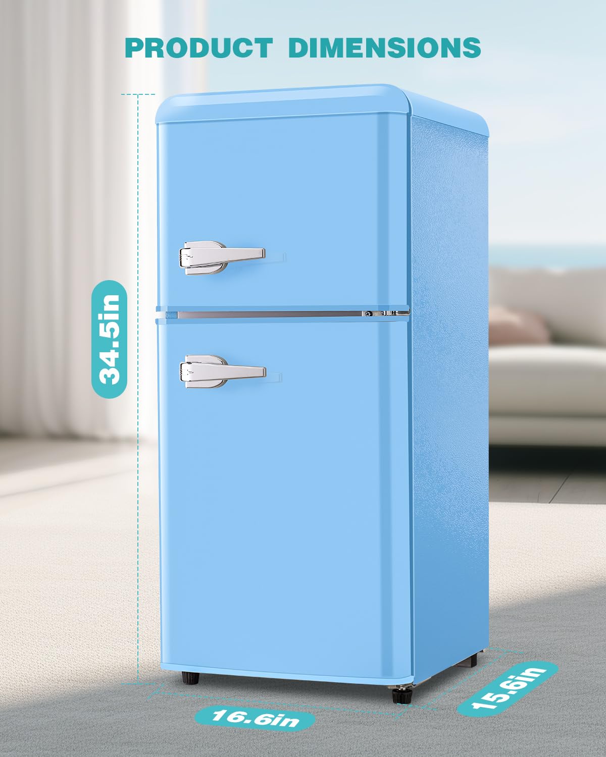 EUASOO FLS-80-Blue 3.5Cu.Ft Compact Refrigerator, Small Refrigerator with freezer, Retro Fridge with Dual Door, 7 Level Adjustable Thermostat for Garage, Dorm,Bedroom, Office