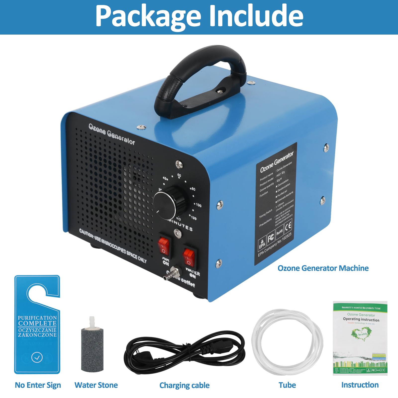 32000mg/H Ionizer Air Purifier, Air Ionizers for Home with 0-120 Min Time Setting, Odor Eliminator with 2 Cleaning Modes for Smoke Pet Kitchen Toilet Hotel Office Car