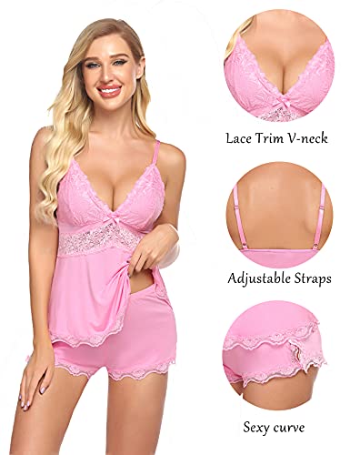 Avidlove Women's Pajama Set Sleeveless Sleepwear Pjs Sets Ladies 2-Piece Nightwear Pink L