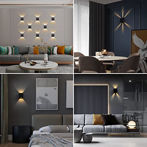 LUTEC 2-Pack LED Up & Down Modern Wall Lamp, Aluminum Anti-Rust Outdoor Indoor Wall Sconce, 10W 3000K Warm White, Adjustable Exterior Wall Light, Waterproof for Porch, Patio, Garden, Bedroom-Black