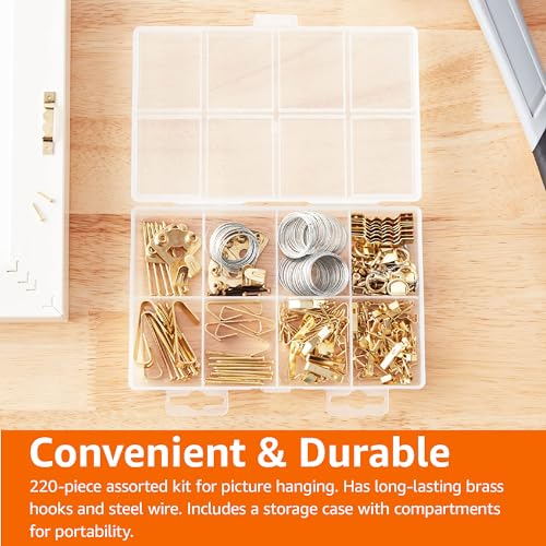 Amazon Basics Picture Hanging Assortment Kit, Brass, 220 Piece Set