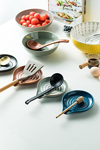 Ceramic Spoon Rest for Stove Top, Large Spoon Holder for Kitchen Counter Decor, 5" Cooking Spoon Rest Heat-Resistant, Gray