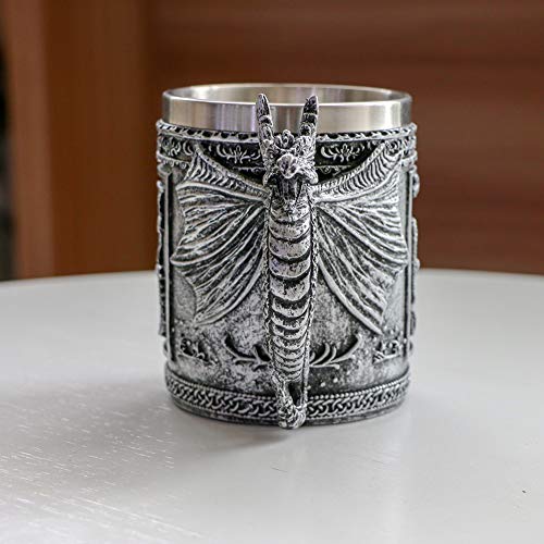 Medieval Roaring Dragon Mug - Dungeons and Dragons Beer Stein Tankard Drink Cup - 14oz Stainless Coffee Mug for GOT Dragon Lovers Collector - Ideal Novelty Gothic Father Day Gift Party Decoration