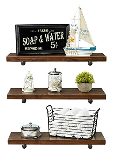 Mark One Home Goods 3 Tier Wood Shelves with Black Pipe Brackets (Dark Walnut, 3 Tier)