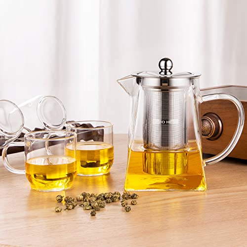 Glass Teapot with infuser, Tea Infusers for Loose Tea, Small Loose Leaf Tea pot, Heat resistant, Ideal for Tea Parties and Stovetop Brewing,600ml