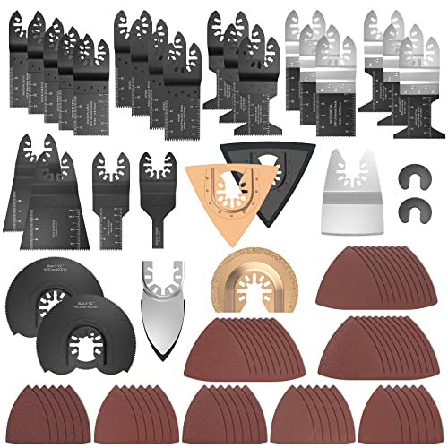 91 Pack Bimetal Oscillating Tool Blades, Oscillating Saw Blades with Sandpaper Multitool Blades Metal Wood Plastic, Oscillating Tool Accessories Kit Fit Milwaukee Makita Dremel Bosch Fein Dewalt Ryobi