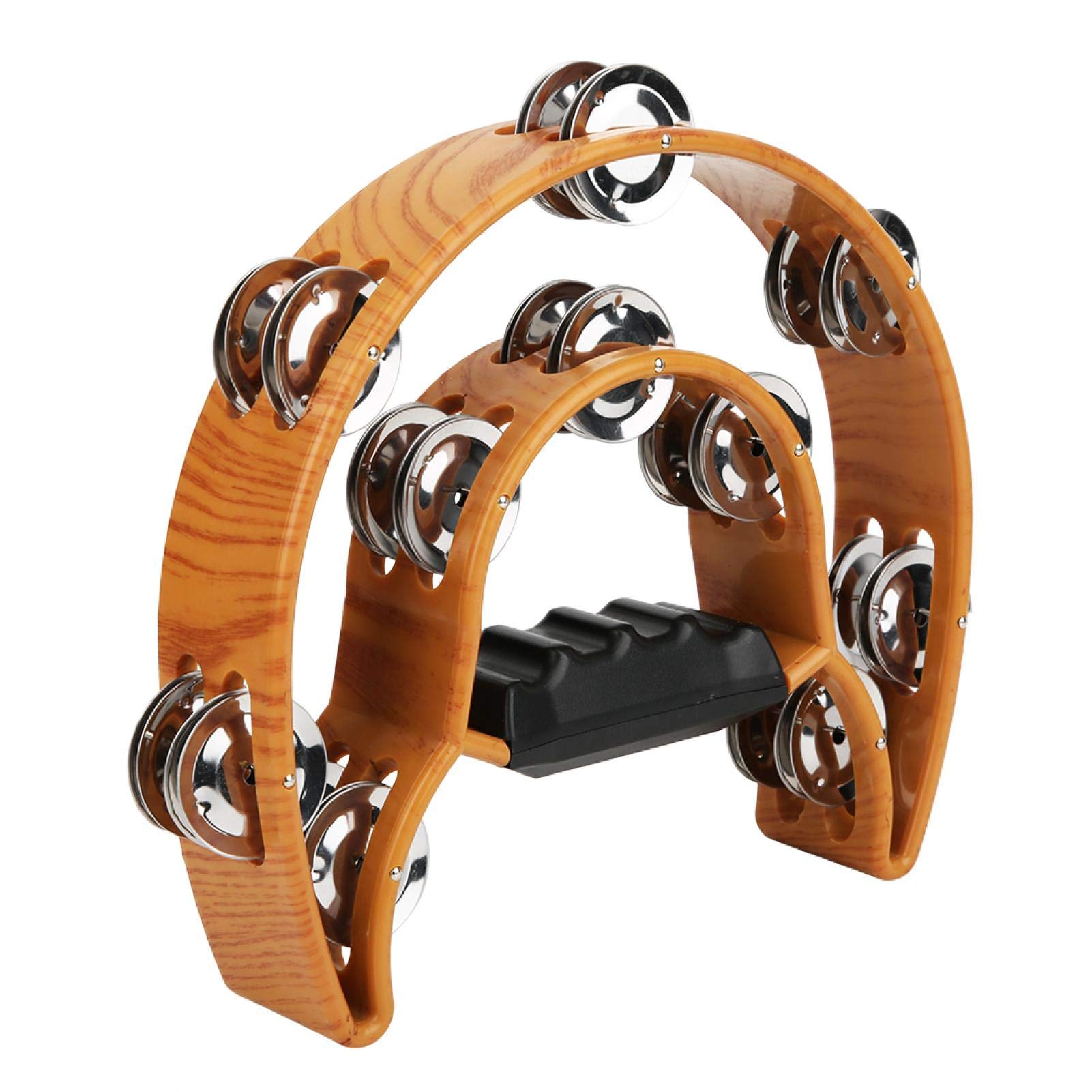 Eujgoov Tambourine Double Row Tambourine Half Moon Tambourine Double Row Metal Bell ABS Handle Compact Handbell with Ergonomic Grip Percussion Instrument