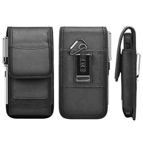 Njjex Cell Phone Holster for Samsung Galaxy S23 Ultra S22 S21 S20+ S10 S9 Note 20 A14 A21 A51 A71 A02S A12 A32 A42 A52 A13 iPhone 13 14 Pro Max 12 11 XR 7 8+ Nylon Belt Clip Holster Phone Holder Pouch