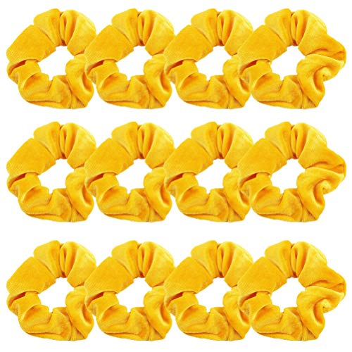 GUVASS 12 Pack Hair Scrunchies Yellow Velvet Elastics Scrunchy Bobbles Soft Hair Bands Hair Ties
