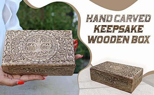 DharmaObjects Hand Carved Tree of Life Wooden Box Keepsake Storage Multi Utility