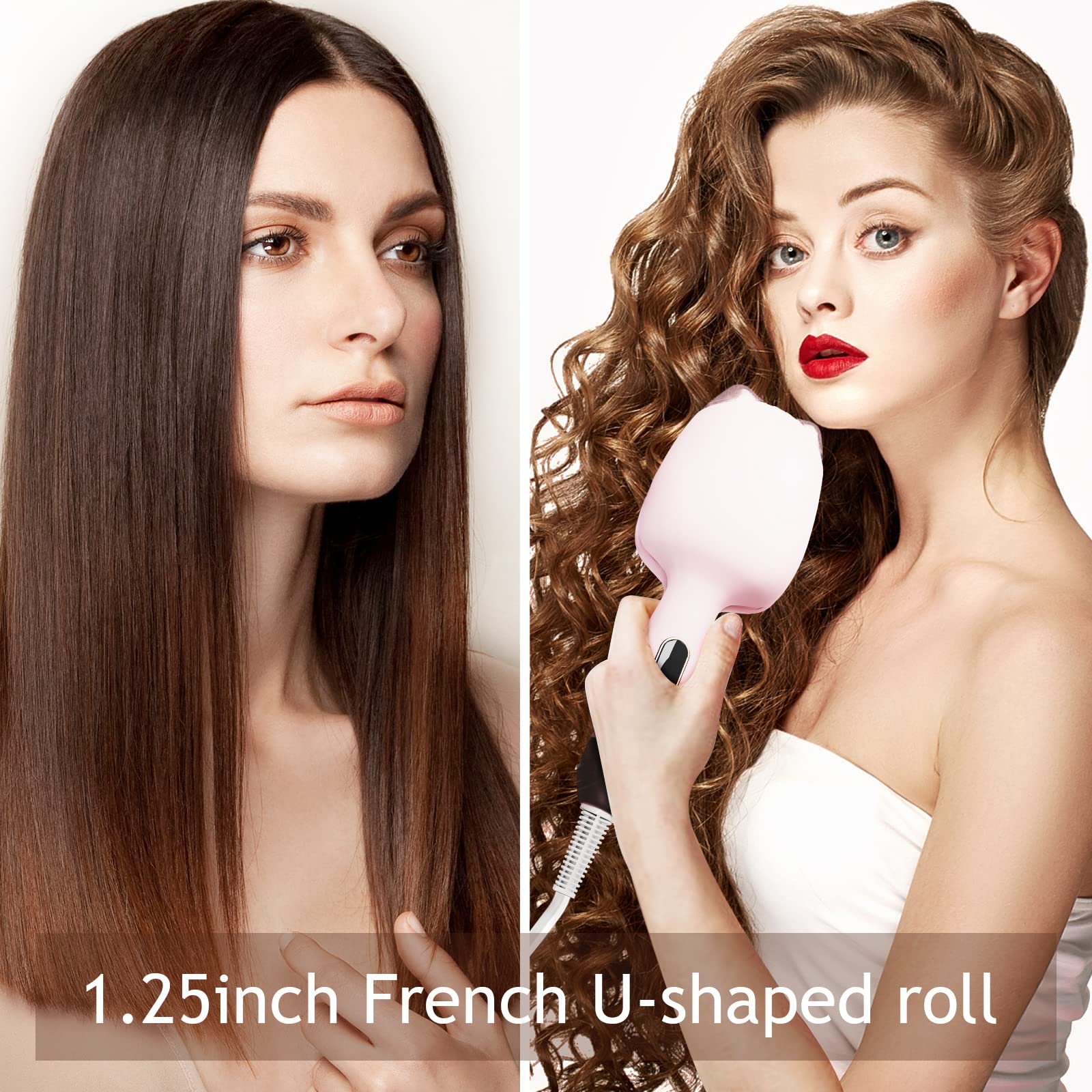 32MM Egg Roll Hair Waving Iron Purple 1/1/4 Inch Curling Wand Professional 2 Barrel Curling Iron, Hair Curler Crimper Waver Styling Tools & Appliances with Multifunctions (Pink)