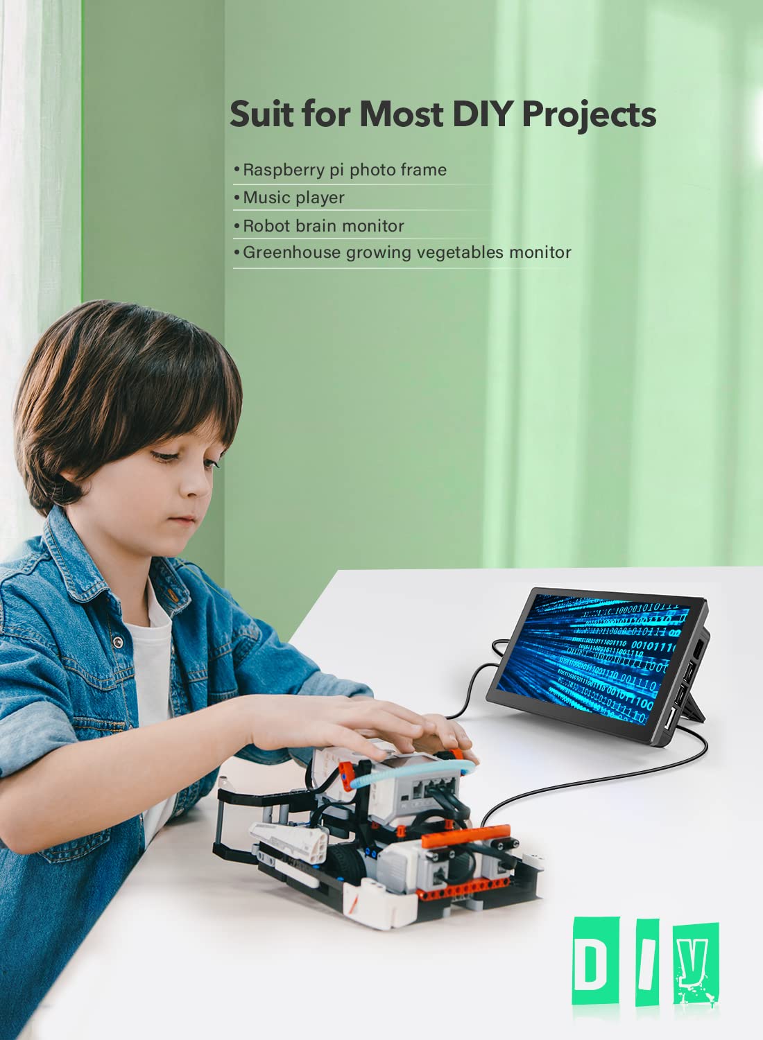UPERFECT Raspi Touchscreen Monitor with Case & Fan & Stand 10.1’’ 1366 * 768 Ultra Wide 370Nits IPS Screen for Raspi 3/4/4b/5, w/10-Point Touch, VESA, Dual Speakers, Type-C & HDMI Ports