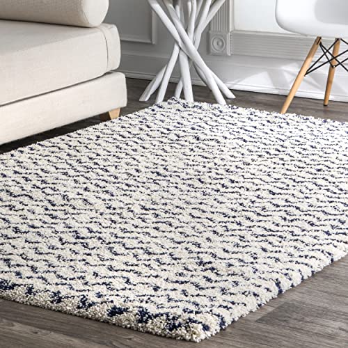 nuLOOM Cuellar Chevron Shag Area Rug, 8' 10" x 12', Navy