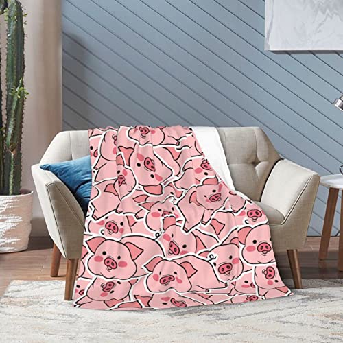 Cartoon Pink Pig Blanket Plush Lightweight Soft Flannel Fleece Throw Blankets Bedding for Bed Sofa Couch Living Room 50"x40"