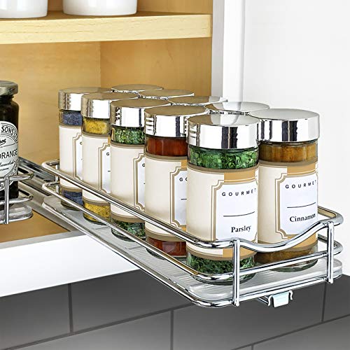 LYNK PROFESSIONAL® Pull Out Spice Rack Organizer for Cabinet - Lifetime Limited Warranty - Slide Out Rack - 4-1/4 inch Wide Sliding Spice Organizer Shelf - Chrome