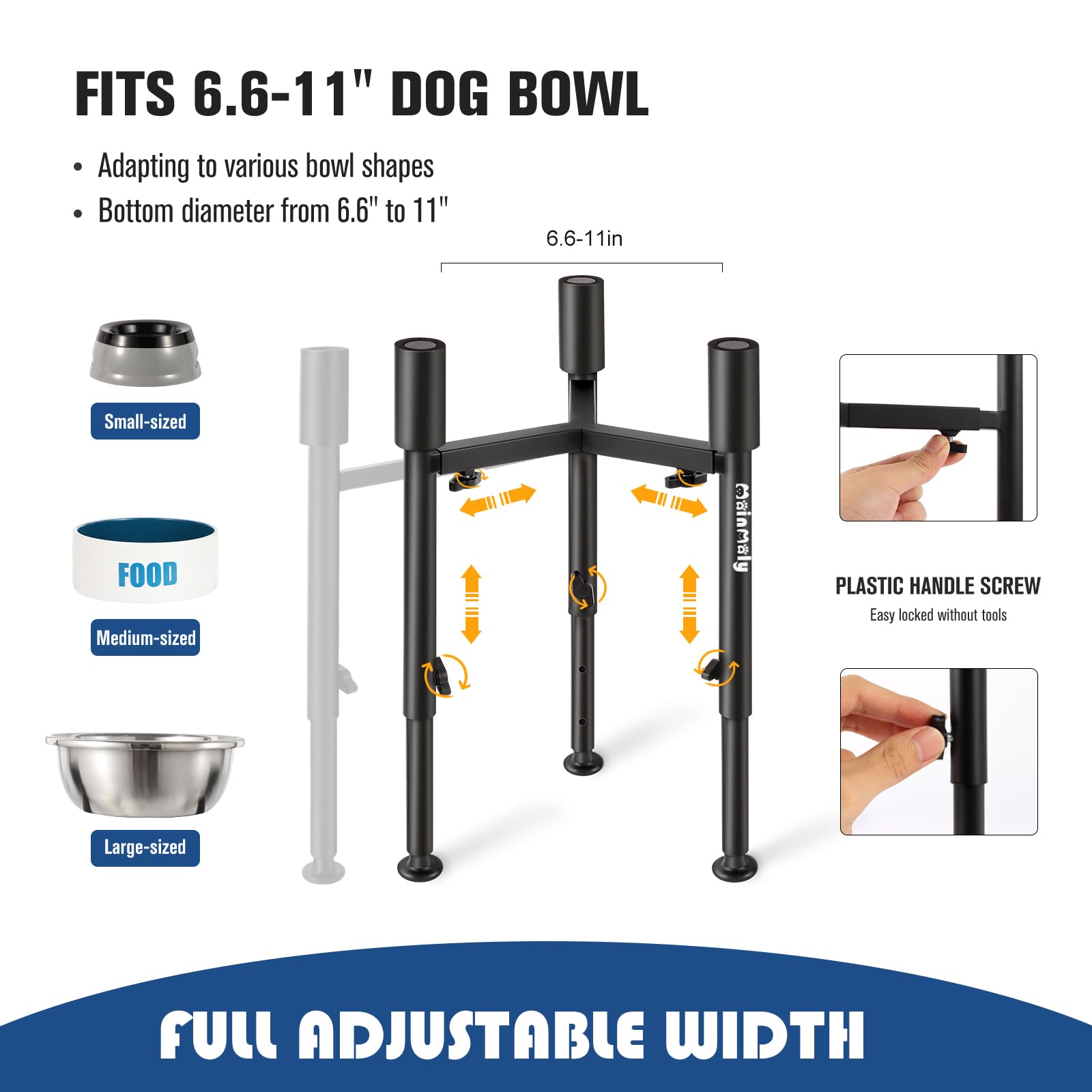 Adjustable Dog Bowl Stand - 5 Heights, Fits 6.6-11" Wide Bowls, Elevated Dog Bowls Holder for Medium and Large Dogs(Triangular Tray)