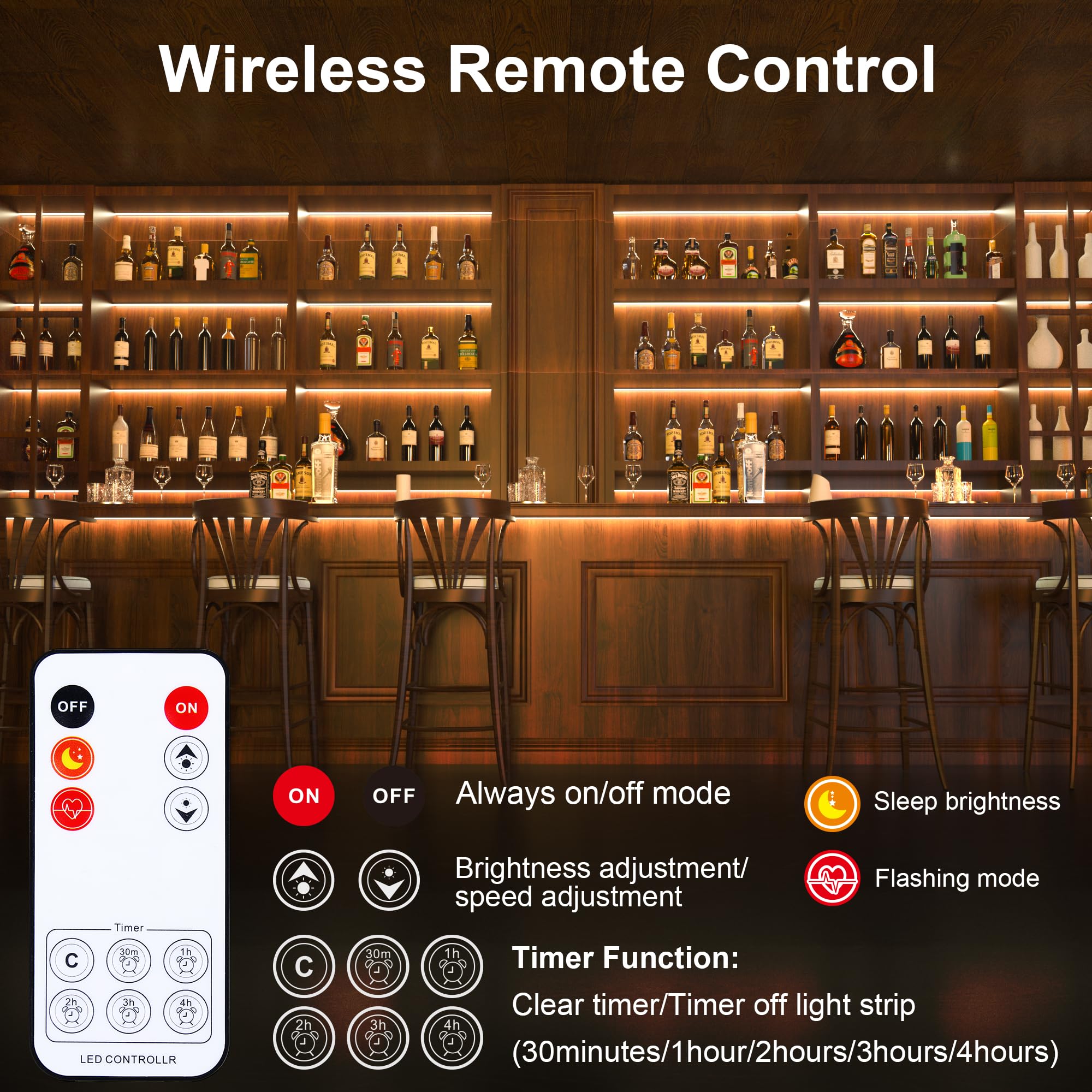 8 PCS Under Cabinet Lights Kit, 2700K Warm White Under Cabinet Lighting, Bright Flexible Pre-cut Led Strip Lights with Remote and Adapter, Dimmable Timing for Kitchen Cabinet, Counter, Shelf, Showcase