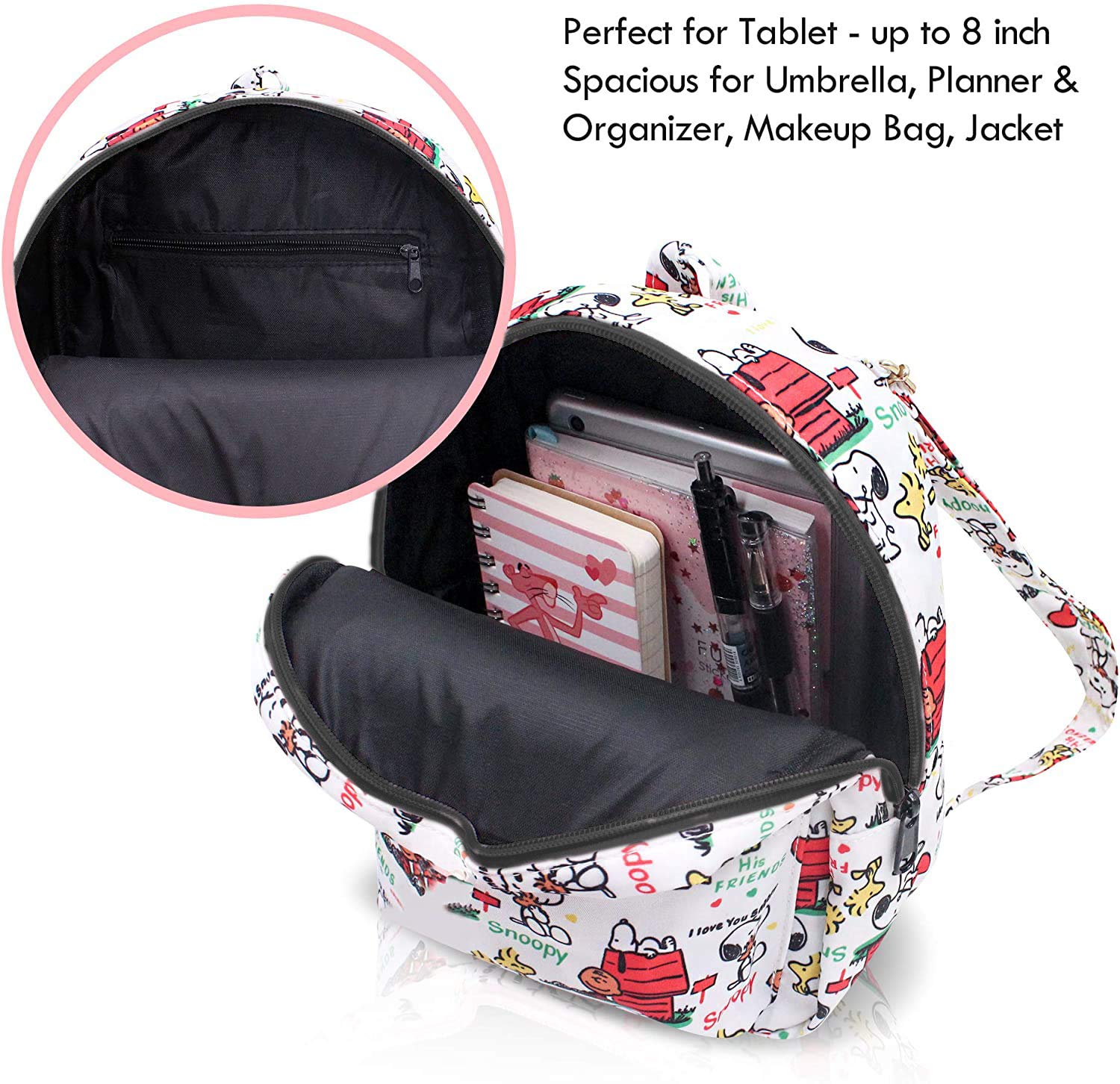 White Dog Small Nylon Bag Multipurpose Causal Daypack for Travel Trip Shopping Tablet iPad Mini up to 8 inches