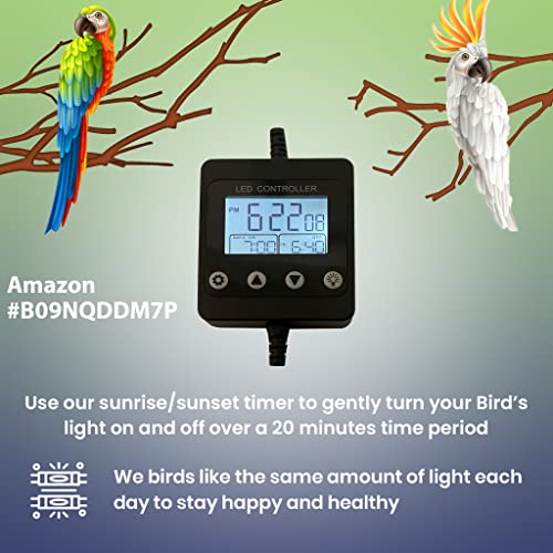M&M Cage Company - Bird Cage Light with Chew Guard - Full Spectrum LED Pet Light - Simulates Natural Environment - Safe for Destructive Chewers, Parrots etc. - No Bulbs to Change (18" Long)