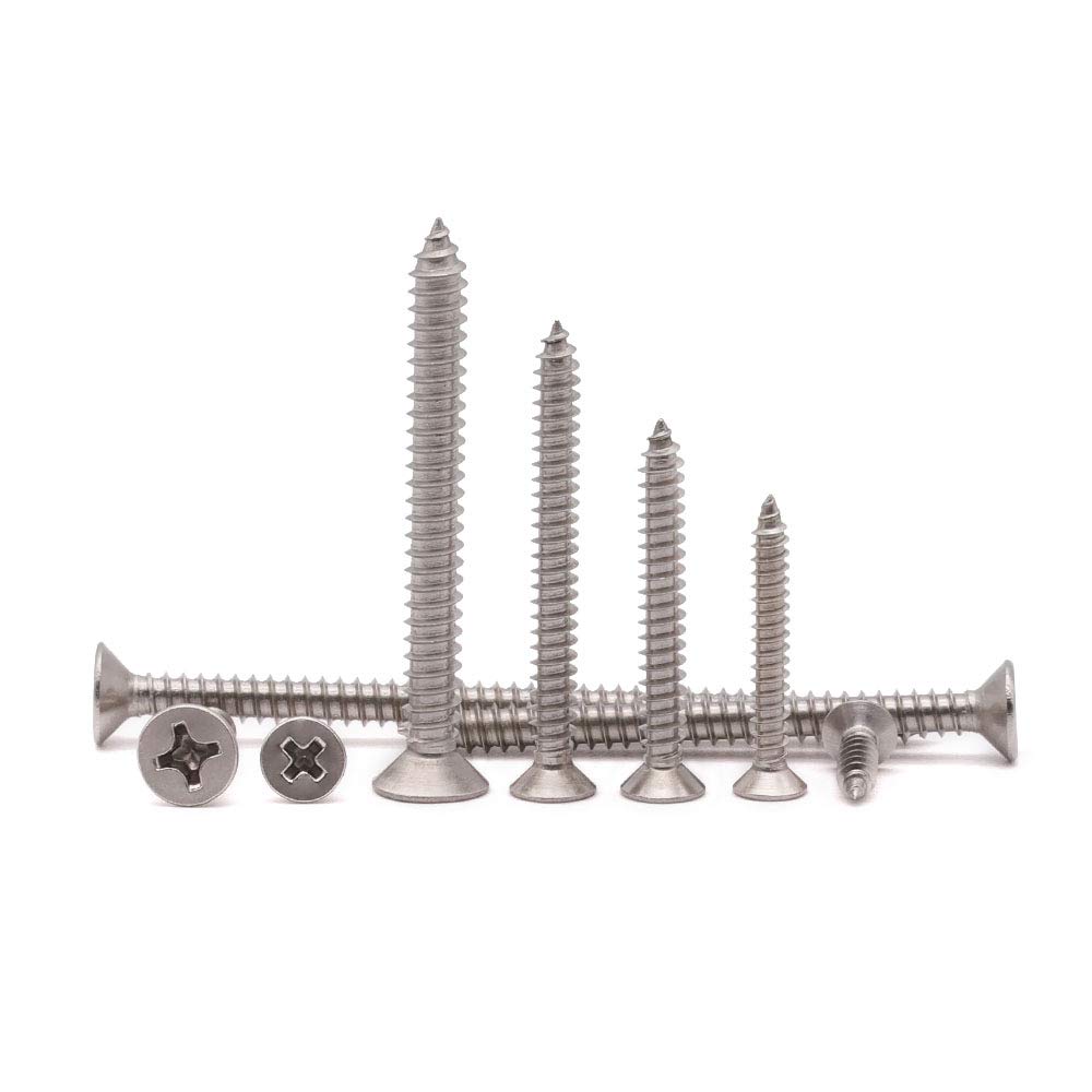 RoyceMart #10 x 3/4" (100 pcs) Stainless Flat Head Phillips Drive Sheet Metal Tek Screws, 304 (18-8) Stainless Steel Screw for Wood, Countersunk Head Wood Screw, Self Tapping Screws