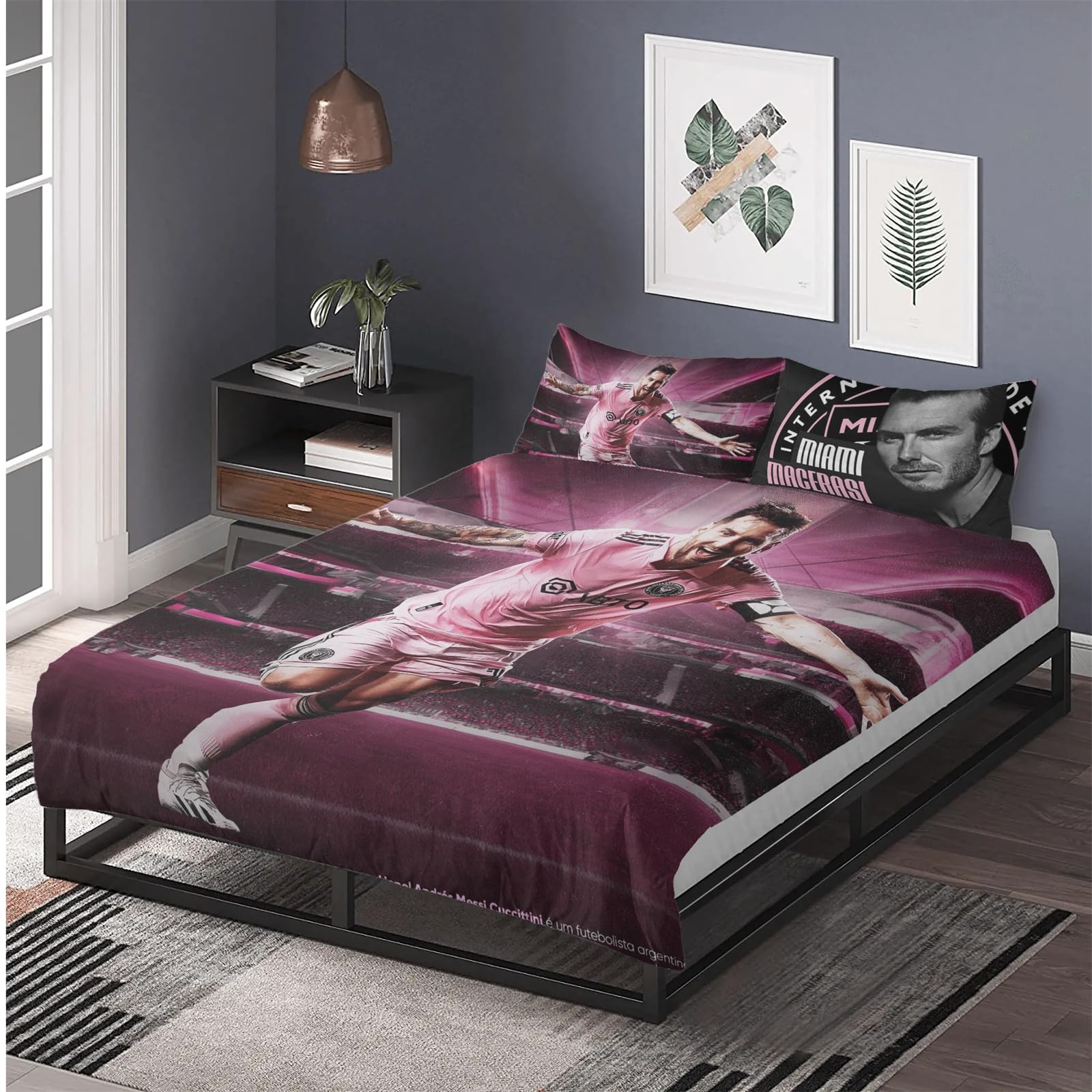Aimery Miami Bedding Set Soccer Duvet Cover Set Pink Bed Football Comforter Soft Microfiber Soccer Bedding Sets 3 Pieces Fruit Comforter Cover and 2 Pillowcase for Bedroom (Pink 2,Full)