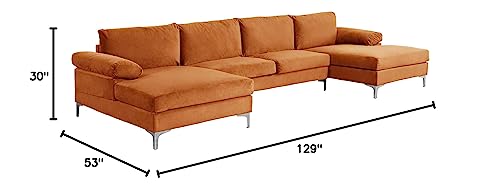 Casa AndreaMilano Modern Large Velvet Fabric U-Shape Sectional Sofa, Double Extra Wide Chaise Lounge Couch