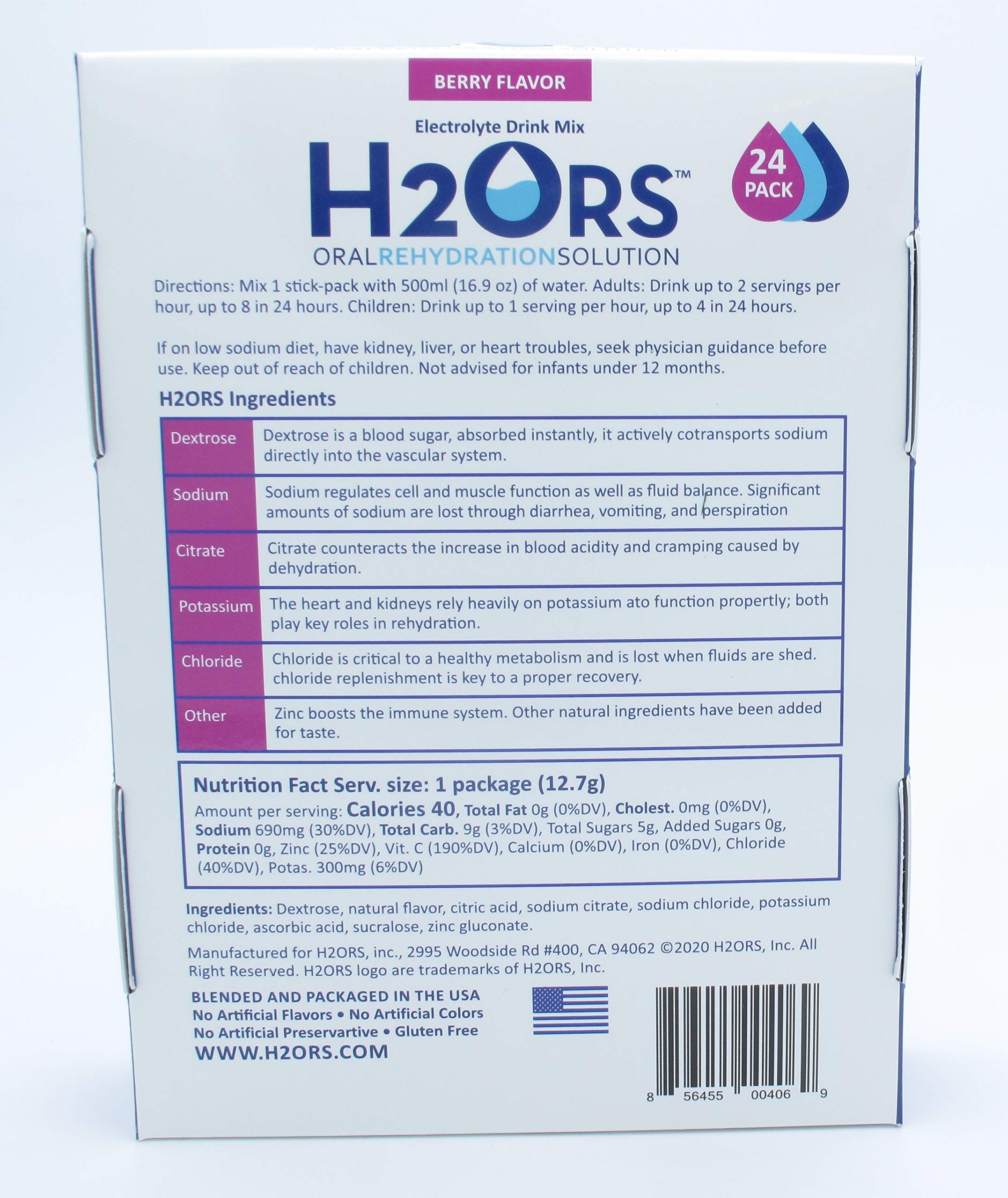 H2ORS Electrolyte Drink Powder: Berry (24 Pack)