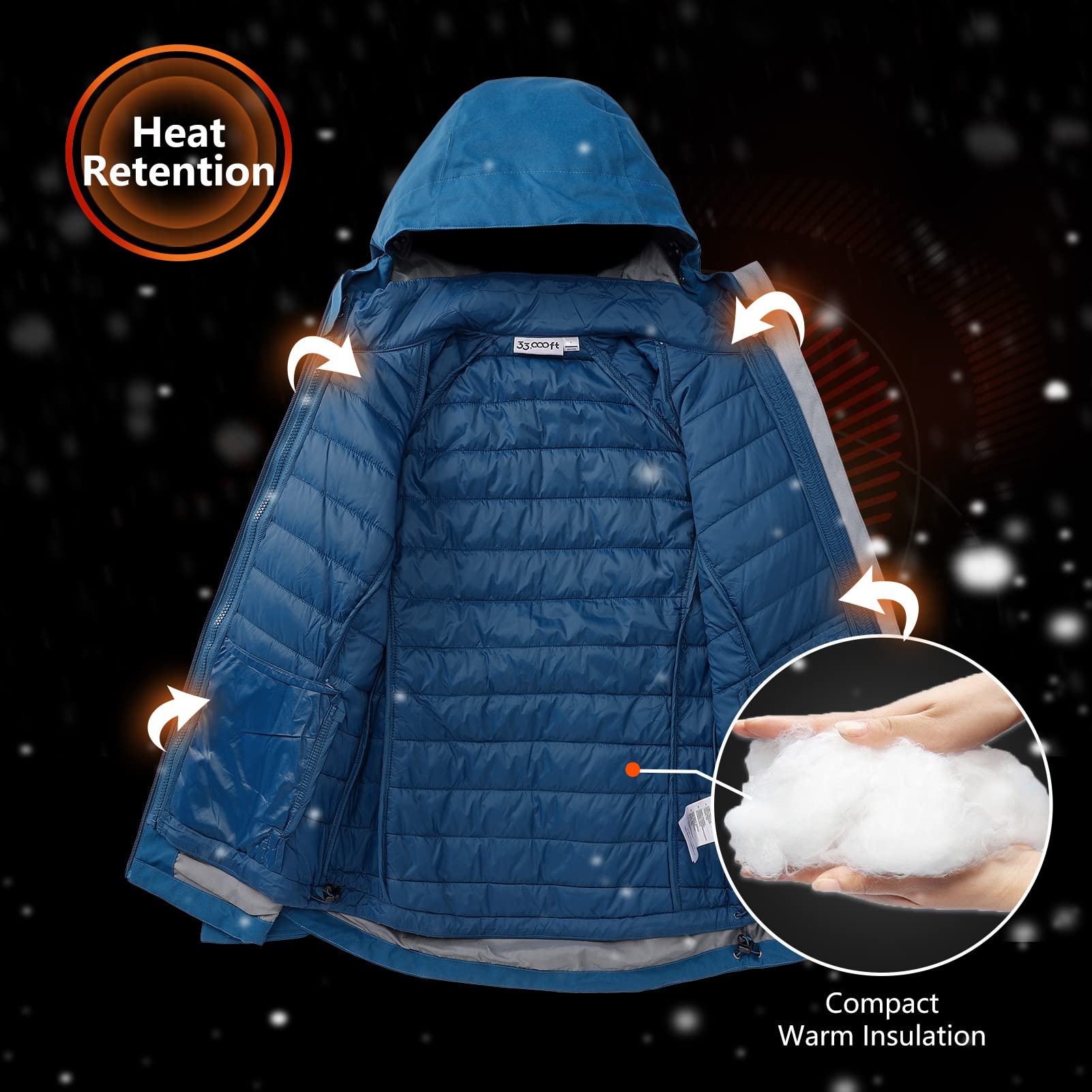 33,000ft Women's Waterproof Ski Jacket Winter 3 in 1 Snow Coat Snowboarding Jackets Warm Insulated Raincoat