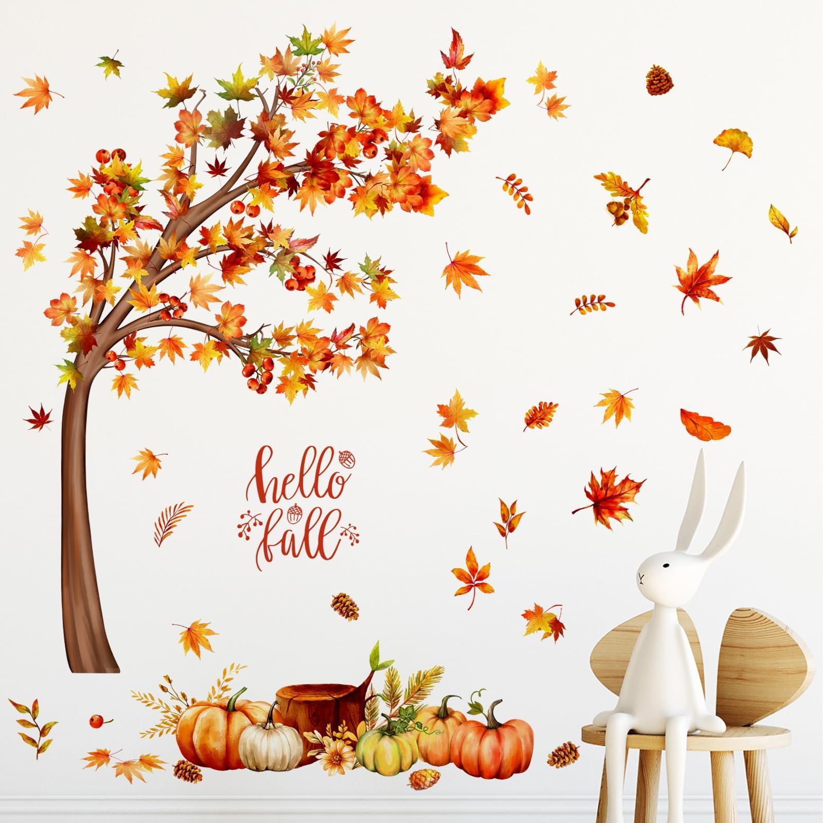 33.46 x 29.92 Inch Fall Tree Wall Decals Watercolor Maple Leaves Tree Wall Sticker Removable Autumn Wall Decal Decor for Autumn Holidays Home Classroom Birthday Thanksgiving Party Decoration
