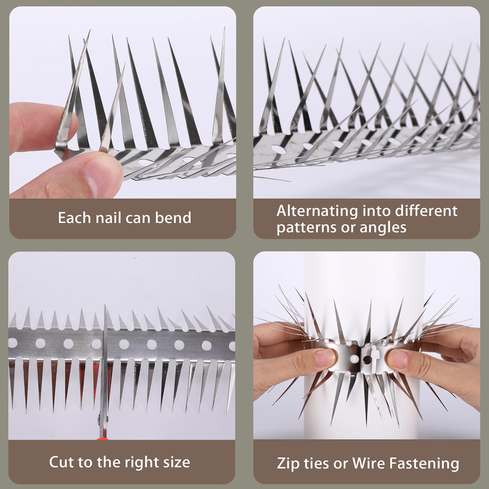 AMZDOTD Bird Spikes for Outside to Keep Birds Away, Pigeon Squirrel Raccoon Bird Spikes Deterrent, Bird Prevention Spikes with Stainless Steel - 80 Inches Medium Size