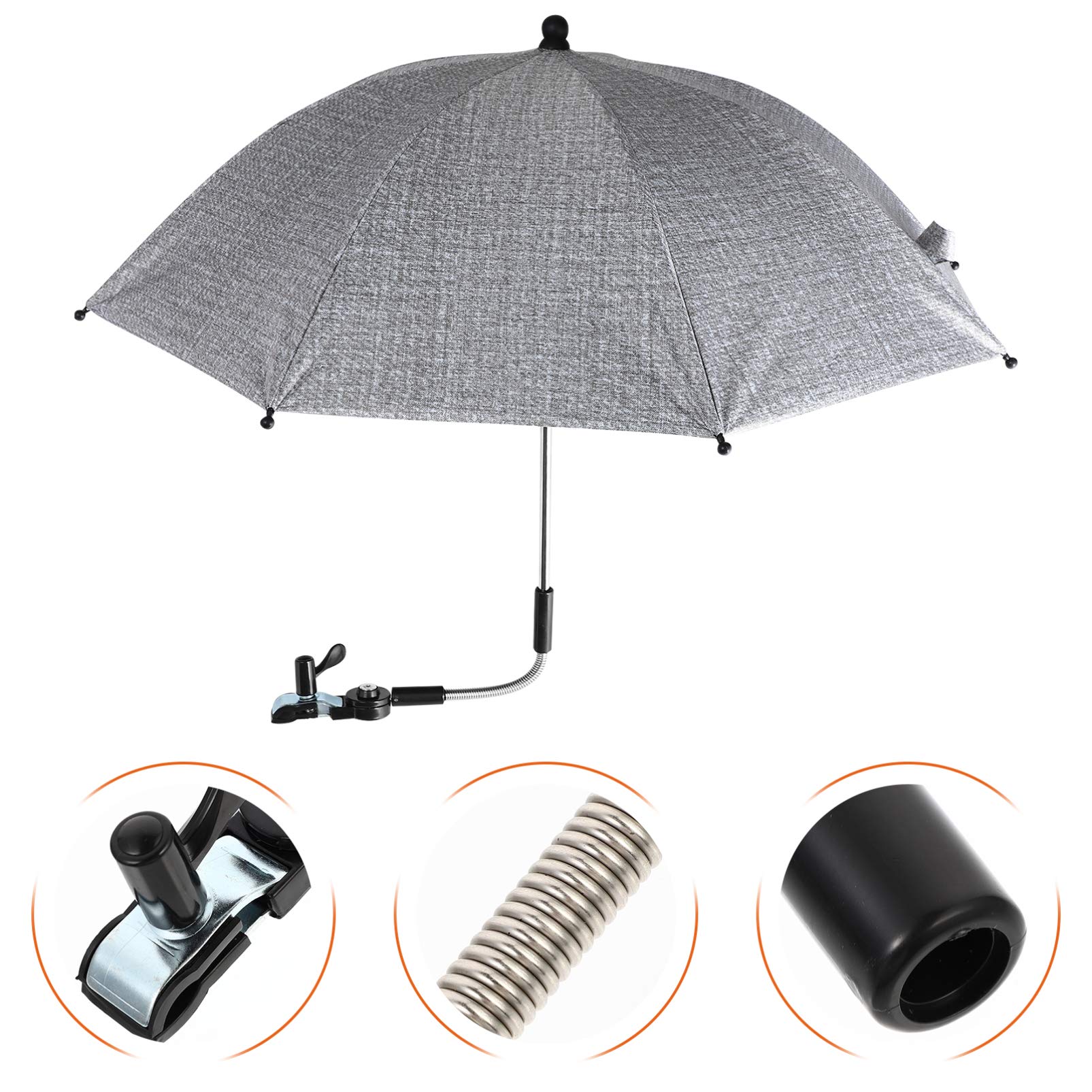TOYANDONA Stroller Sun Cover Umbrella Clip On Sun Shade Blackout Blind UV Rain Protection Umbrella for Strollers Bicycle Baby Carriage Cart Grey