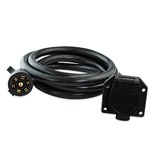 Leisure Cords 7-Way Trailer Extension Cord Wire 8 Ft - 7 Pin Connector Plug for RV Trailer, Caravan, 5th Wheel to Truck or Van - Heavy Duty & Weatherproof (8-Feet)