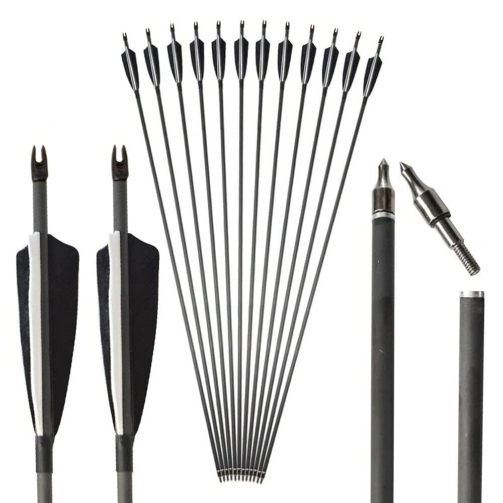 33" Archery Carbon Arrows W/Real Turkey Feather SP500 F Recurve Bow Hunting (12Pcs)