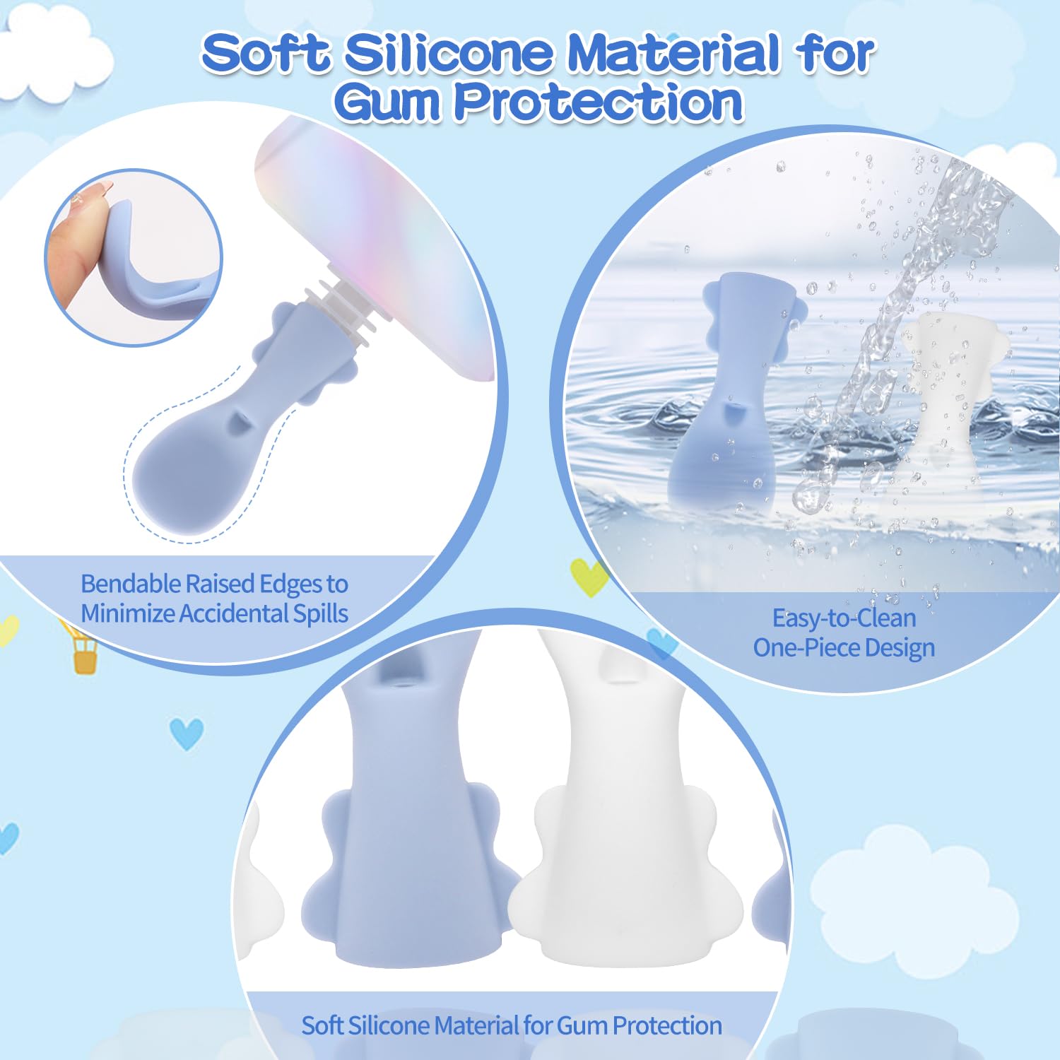 Leak-Proof Silicone Baby Spoon Topper: Easy Attach Spoons for Infant Food Pouches, Includes Baby Spoons, Spoon Silicone, and Squeeze Pouch Attachments, (Blue-White)