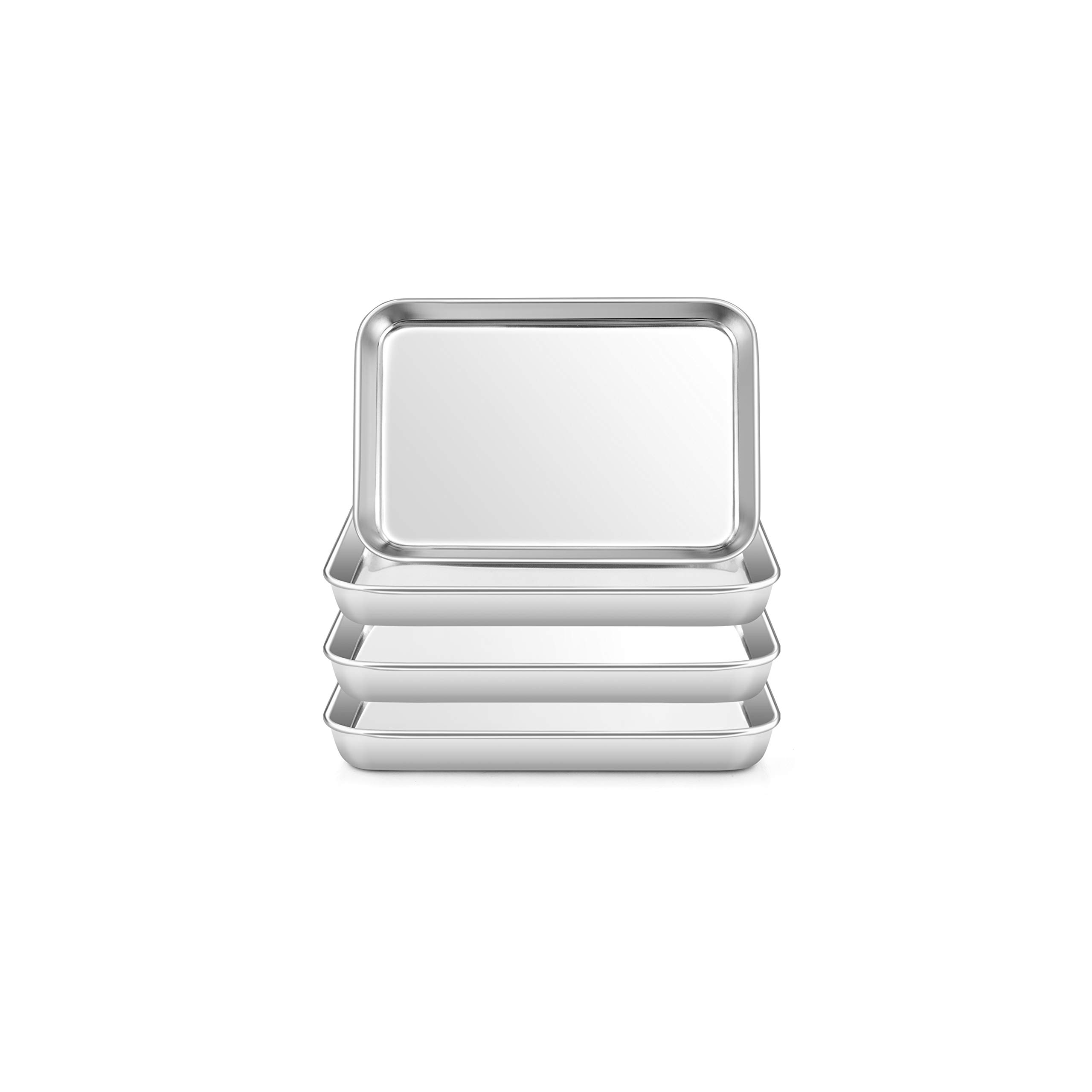 TeamFar Kids Plates Set of 4, 7.3"×5.3"×0.8", Toddler Plate Children Training Trays Set Stainless Steel for Dinner Fruit Salad, Healthy & Toxic Free, Oven & Dishwasher Safe, Sturdy & Mirror Finish