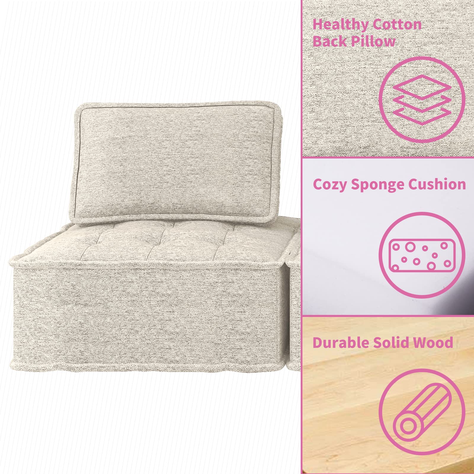 Mixoy Modular Sectional Sofa, Couch for Living Room Office Apartment Resting, 2 PCS DIY Combination Oversized Sleeper Sofa Bed, Comfy Floor Couch | Beige