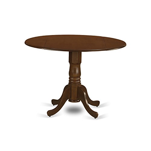 East West Furniture Dublin 3 Piece Kitchen Table & Chairs Set Contains a Round Dining Room Table with Dropleaf and 2 Linen Fabric Upholstered Chairs, 42x42 Inch, Espresso