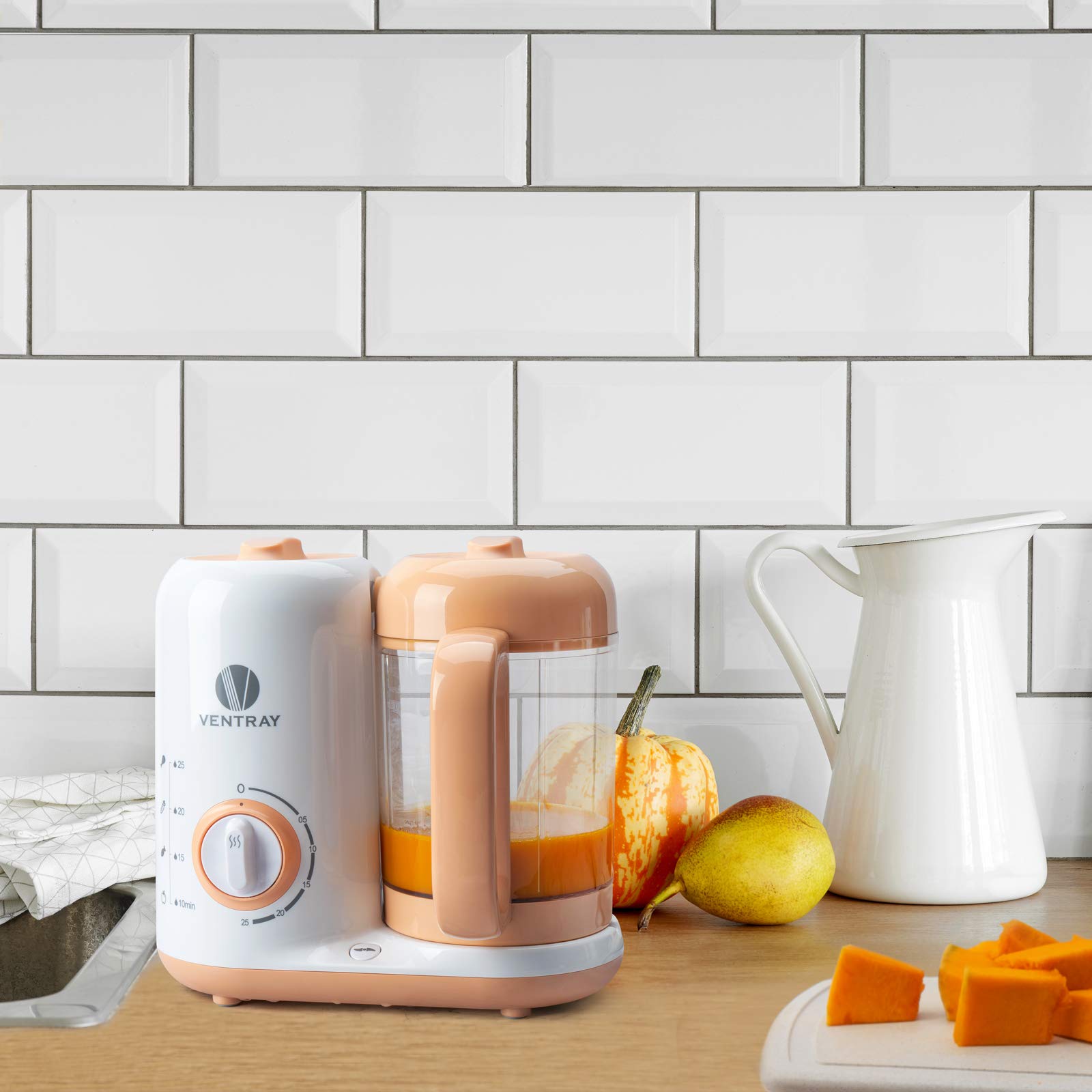 Ventray Baby Food Maker, Puree Food Processor Steamer Blender Cooker Warmer Machine for Toddlers Baby, All-in-one Auto Cooking Easy Clean and BPA-Free - Peach