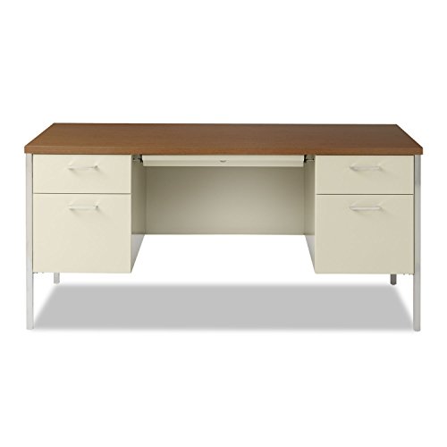 Alera 19912 60 in. x 30 in. x 29.5 in. Double Pedestal Steel Desk - Cherry/Putty, Putty Legs