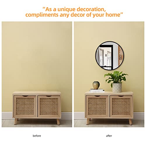 A.T.Lums 24 Inch Black Round Mirror, Wall Mounted Circle Mirror with Metal Frame, Suitable for Bathroom, Vanity, Entryway, Living Room, Wall Decor
