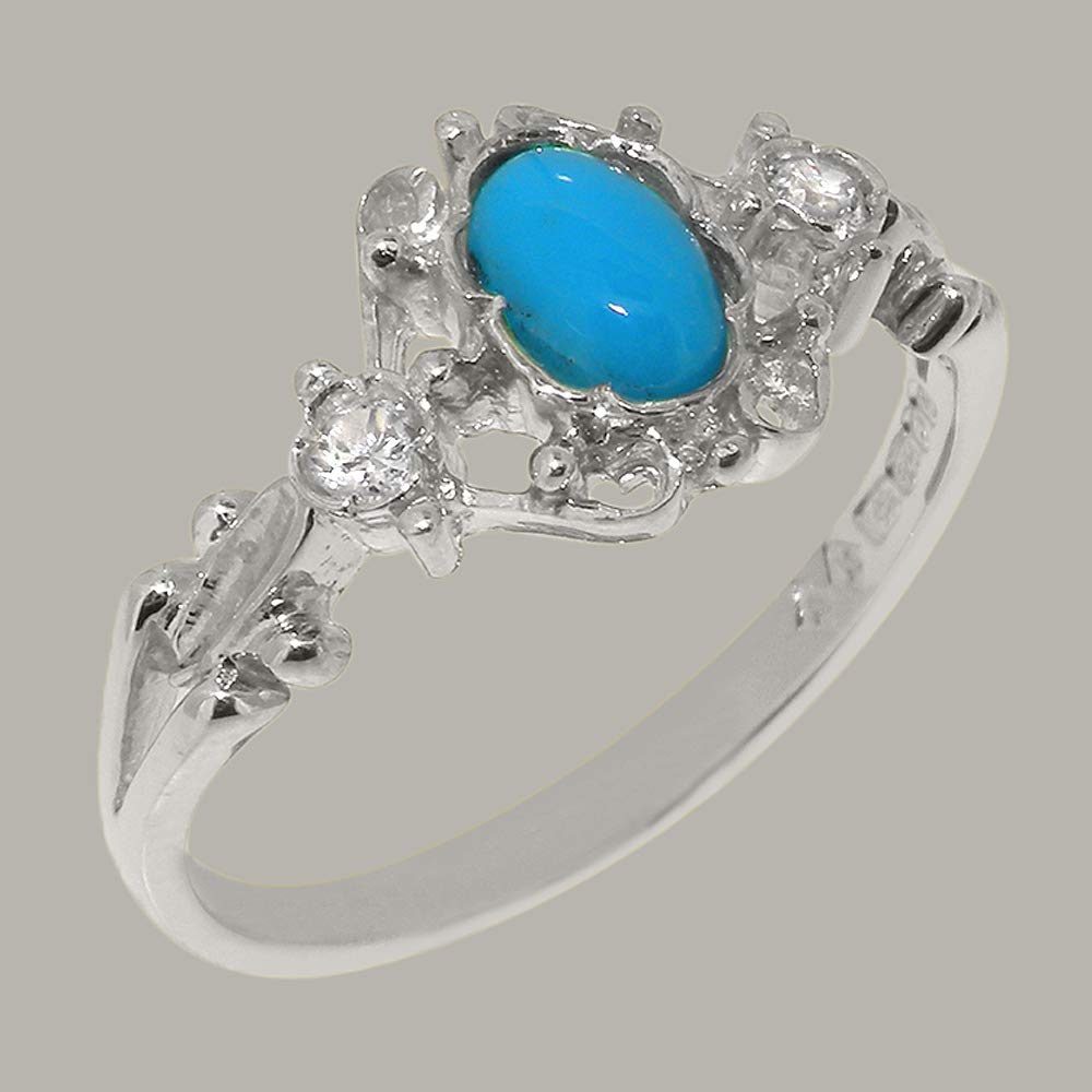 925 Sterling Silver Natural Turquoise & Diamond Womens Engagement Ring - Size 4.5 (0.07 cttw, H-I Color, I2-I3 Clarity)
